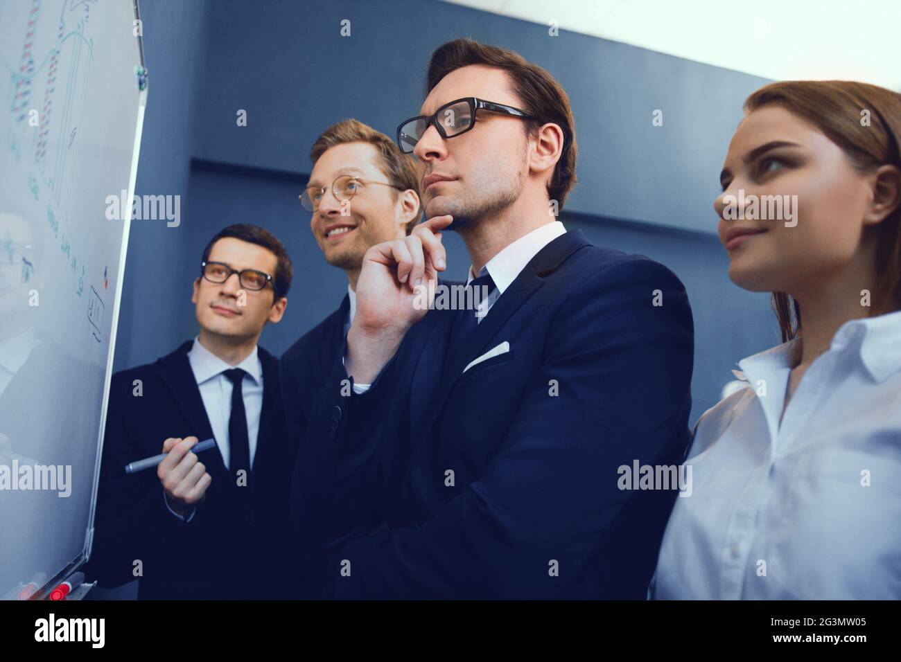 Business people having on presentation at office Stock Photo - Alamy