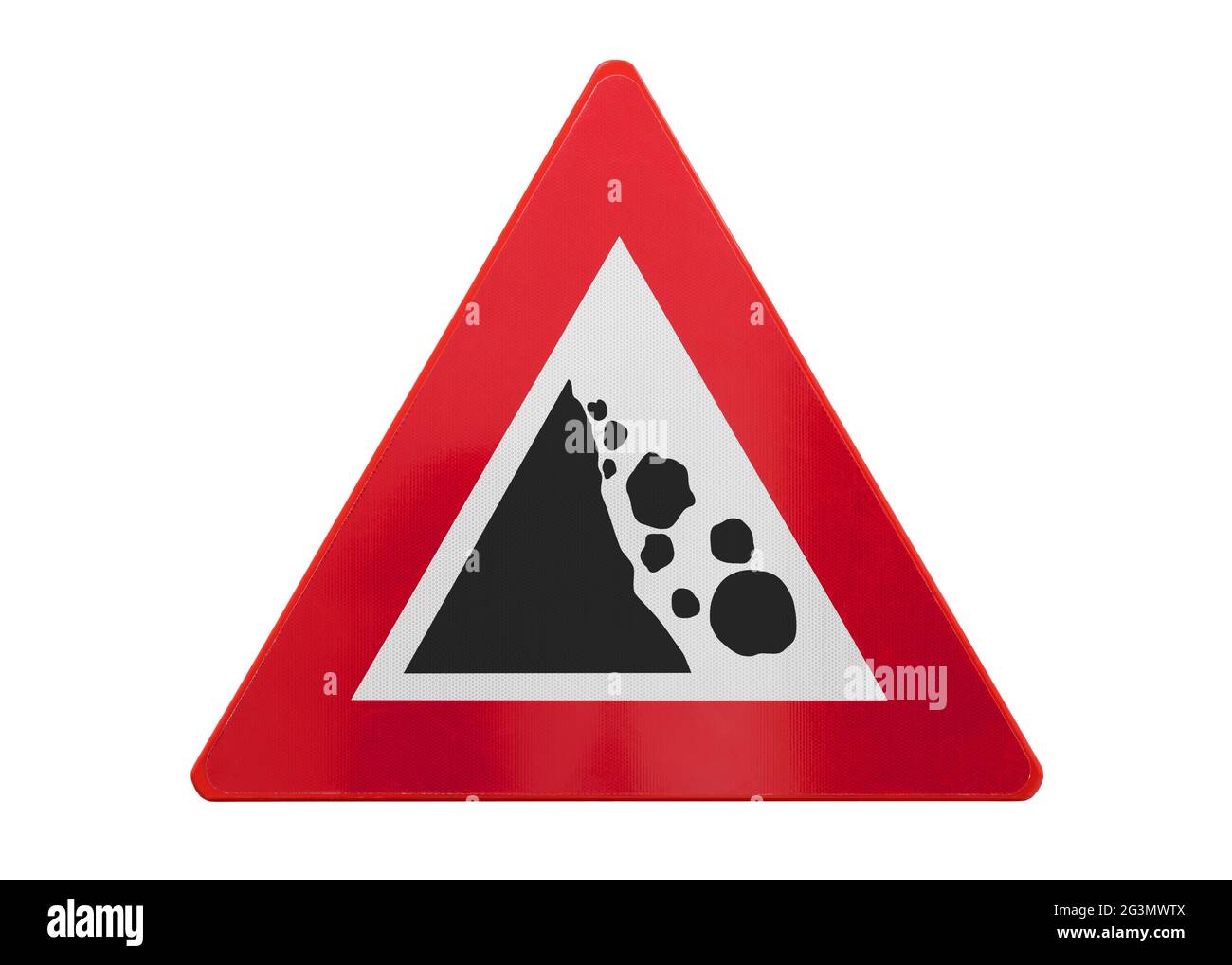 Traffic sign isolated - Falling rocks Stock Photo - Alamy