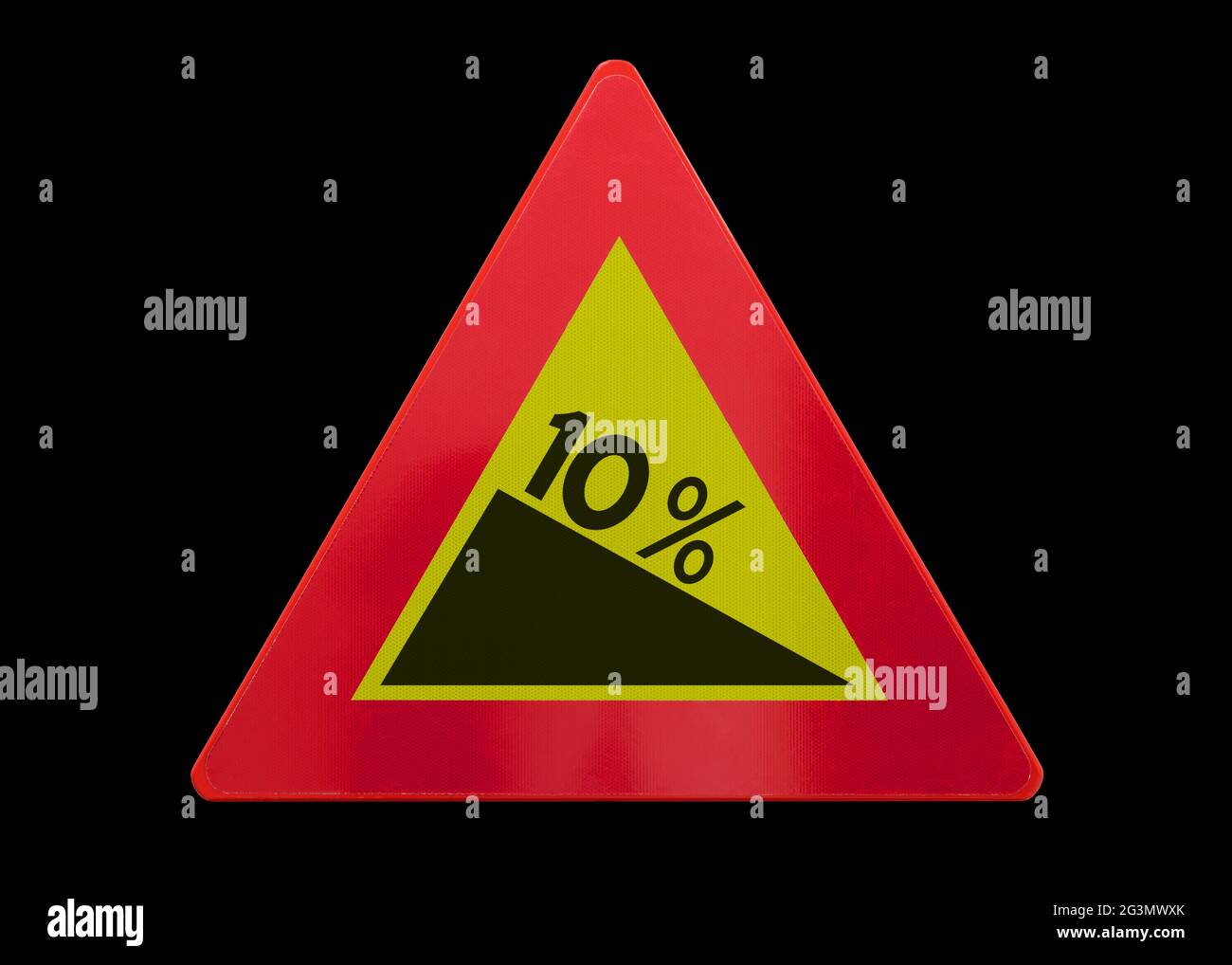 Traffic sign isolated - Grade, slope 10 Stock Photo - Alamy