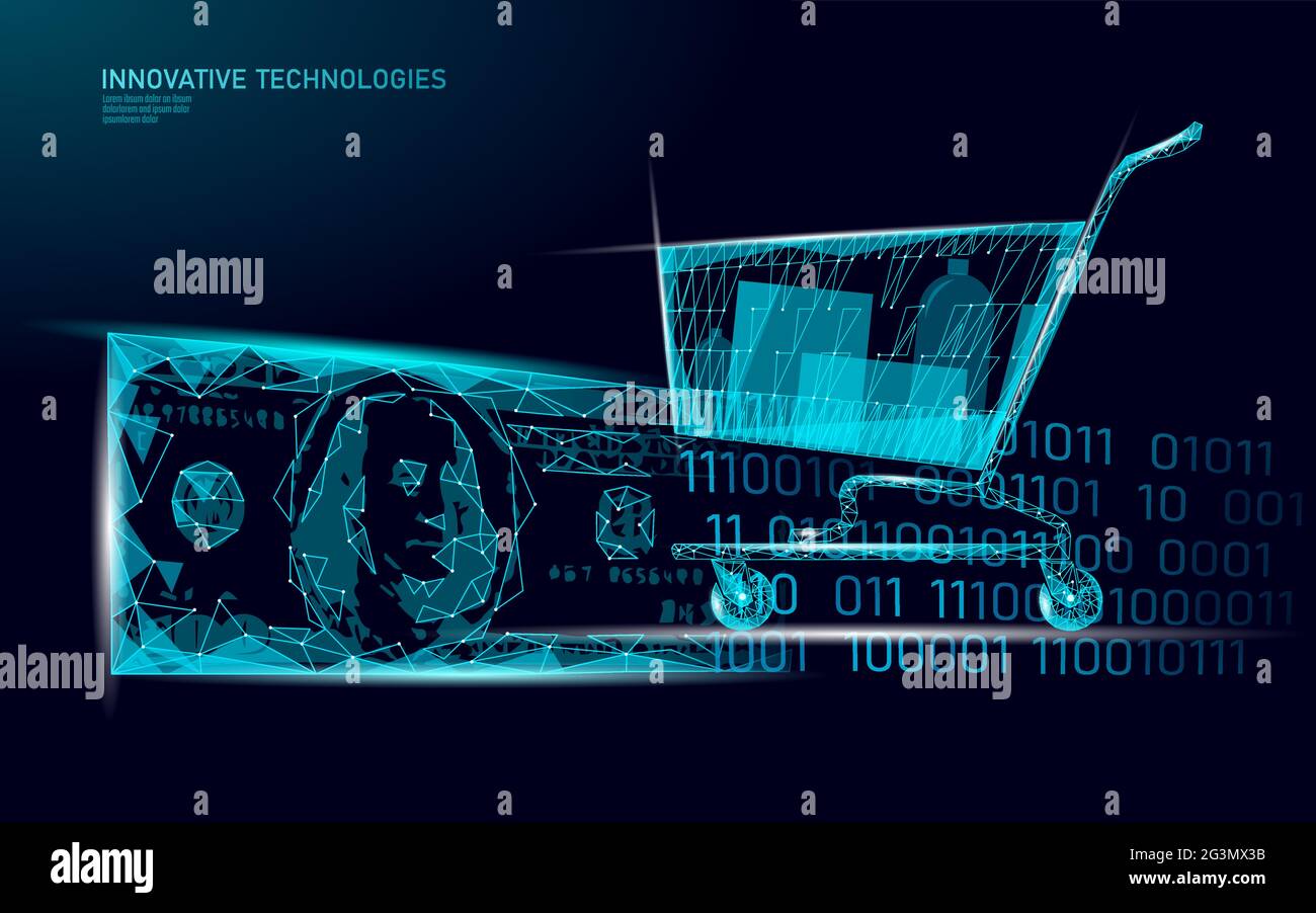 Shopping cart low poly design 3D. Online shop trade market technology ...