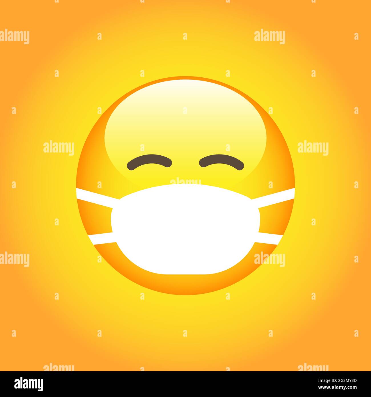 Emoji with white mouth mask - yellow face with eyes closed wearing a ...