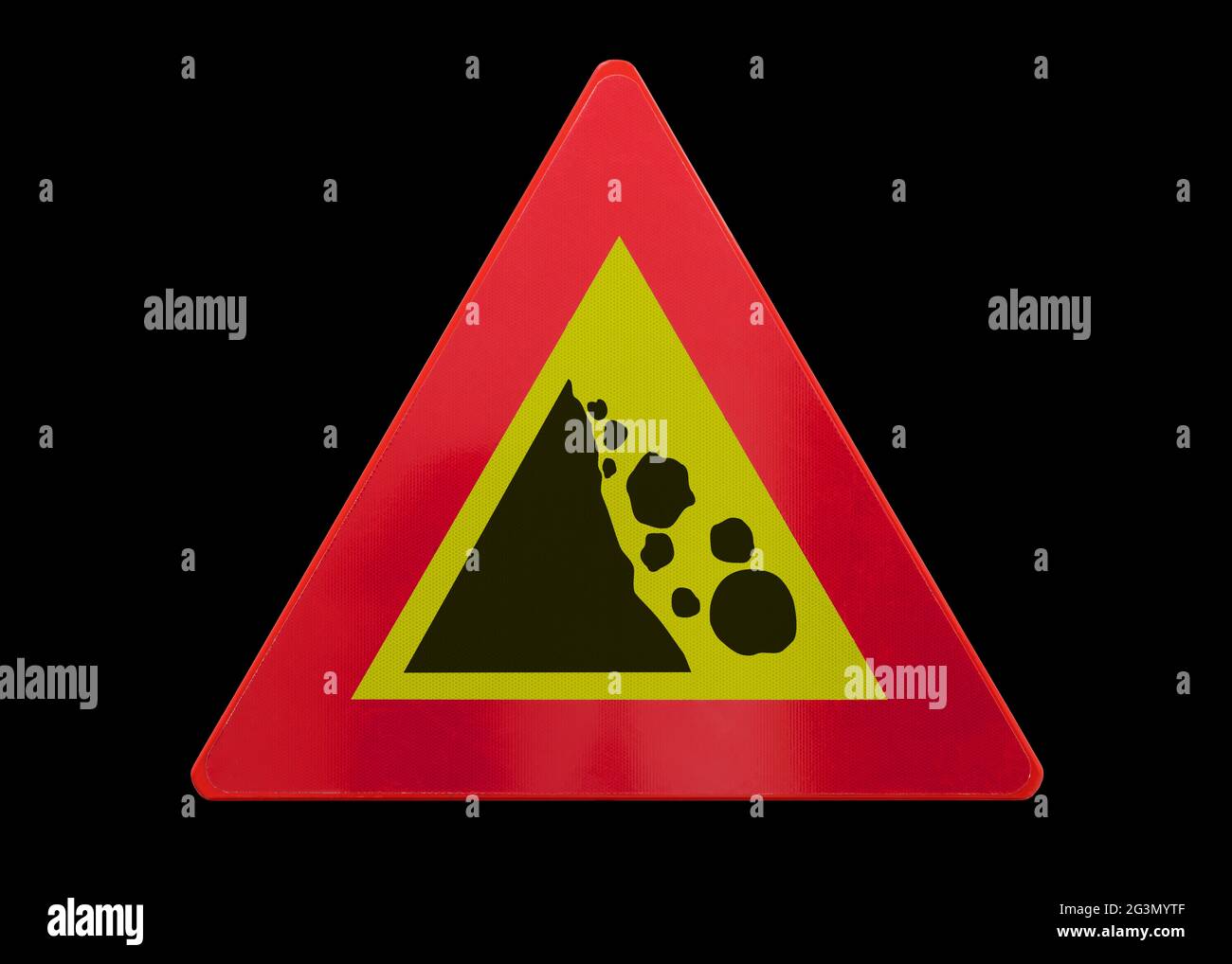 Traffic sign isolated - Falling rocks Stock Photo - Alamy