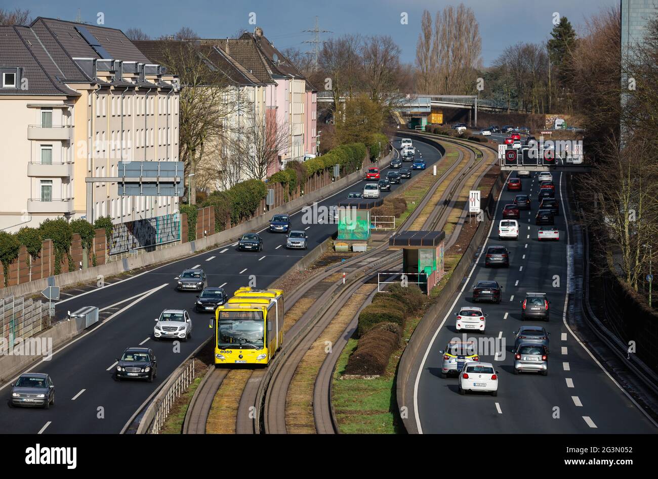 "11.03.2021, Essen, North Rhine-Westphalia, Germany - Cars and a public ...