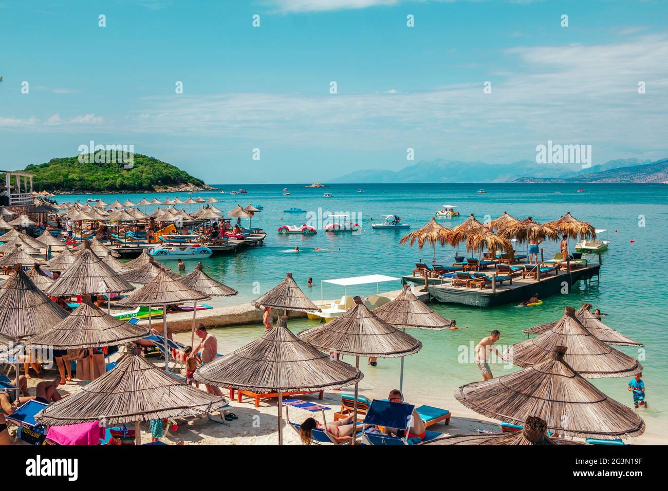 Ksamil, Albania - August 5, 2020: view of beautiful summer resort - sea ...