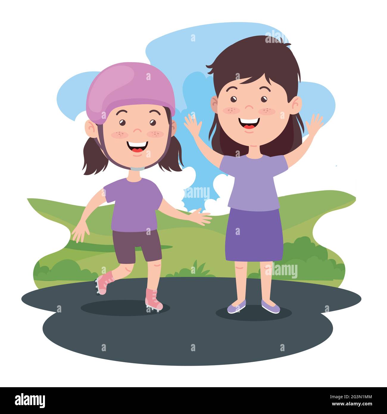 Girls kids at landscape Stock Vector Image & Art - Alamy