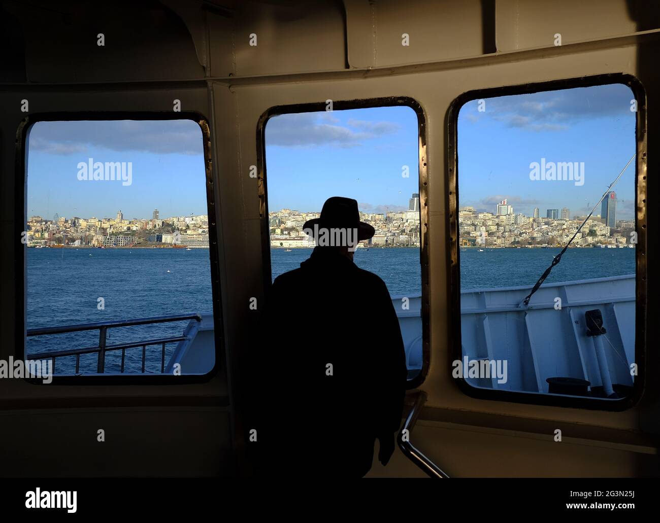 Captain steering boat Stock Photo - Alamy