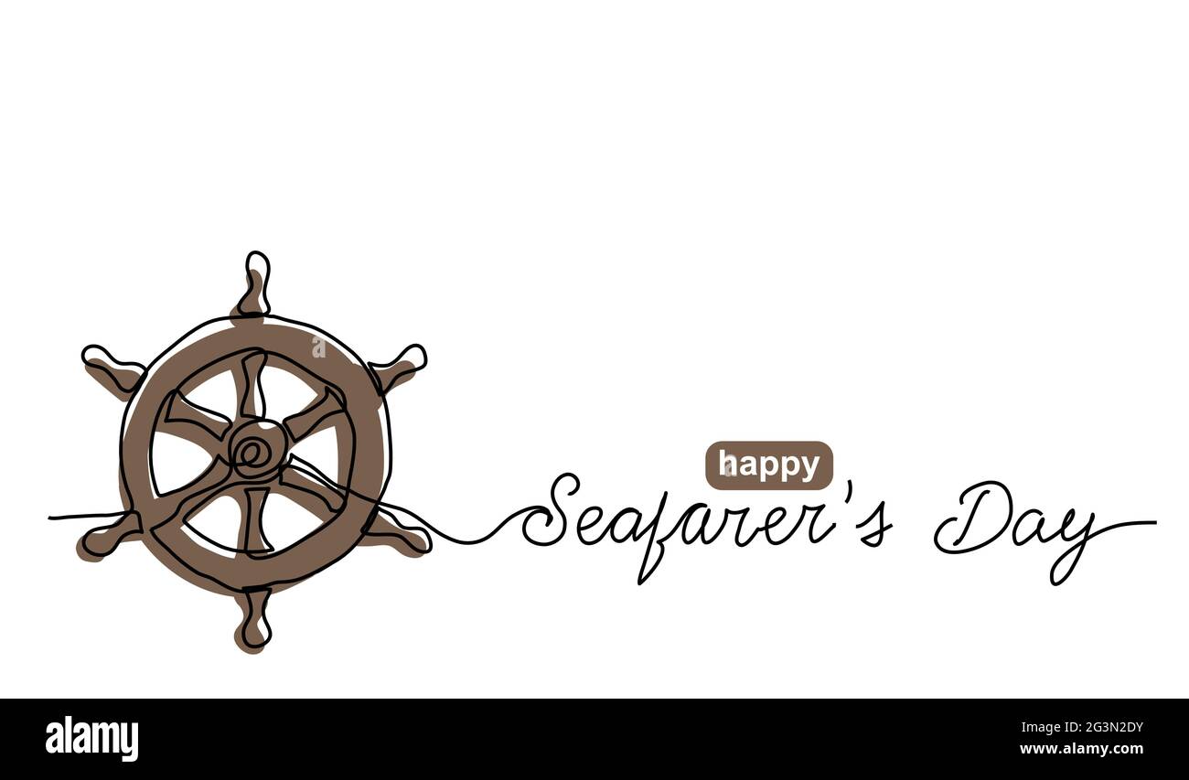 Seafarers day simple vector banner, poster, background with steering ...