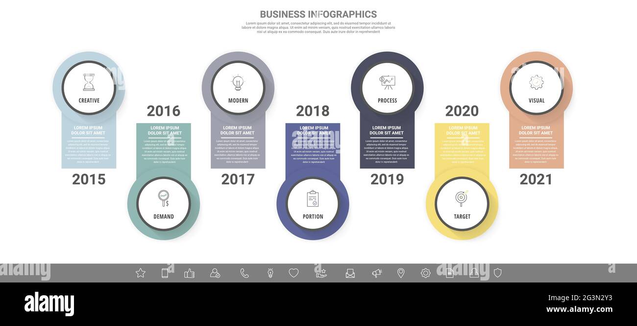Modern vector infographics with seven circles. Business template with 7 ...