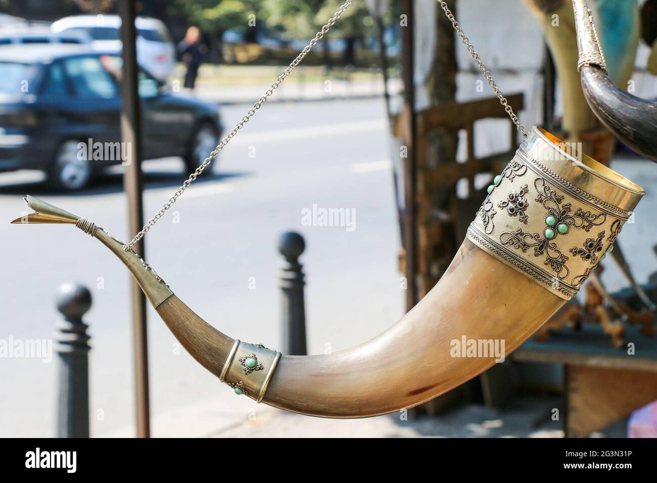 Traditional decorative colorful horn with metal Stock Photo - Alamy