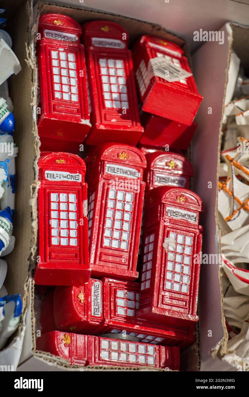 Set of red color phone booth in a box Stock Photo - Alamy