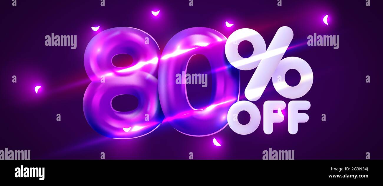 80 percent Off. Discount creative composition. 3d mega sale symbol with ...