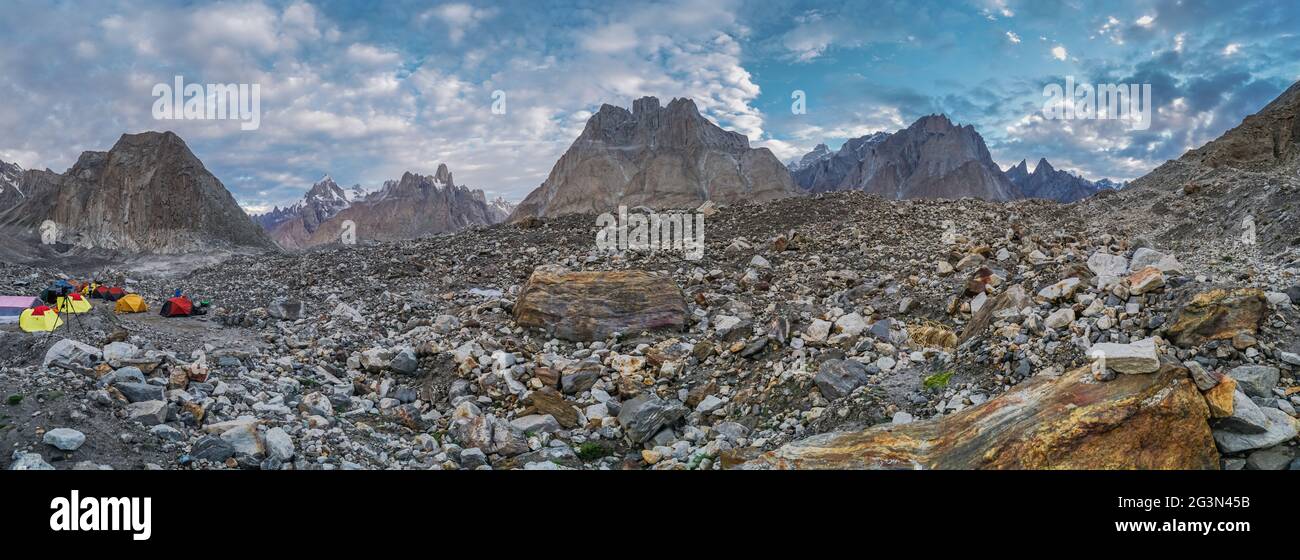 Baltoro Glacier campsite Stock Photo - Alamy
