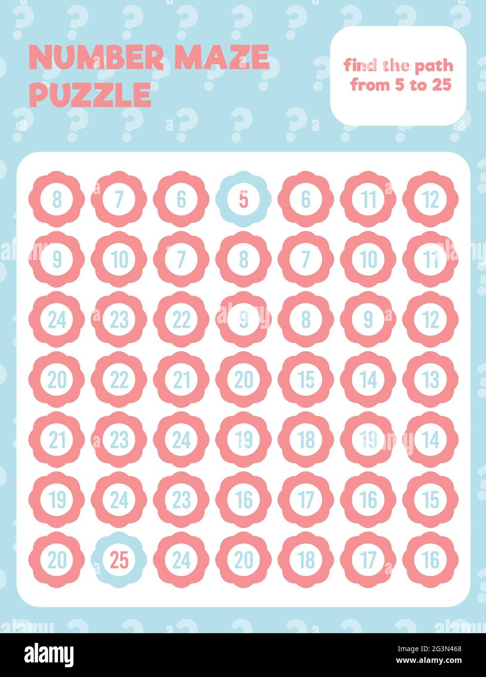 Math number maze puzzle. Prinatble math worksheet page. Easy colorful ...