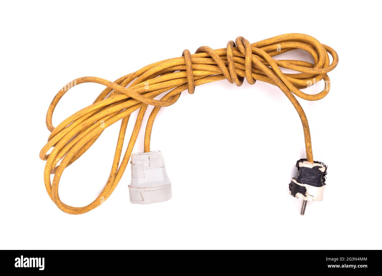 Yellow extension cord isolated on white Stock Photo - Alamy