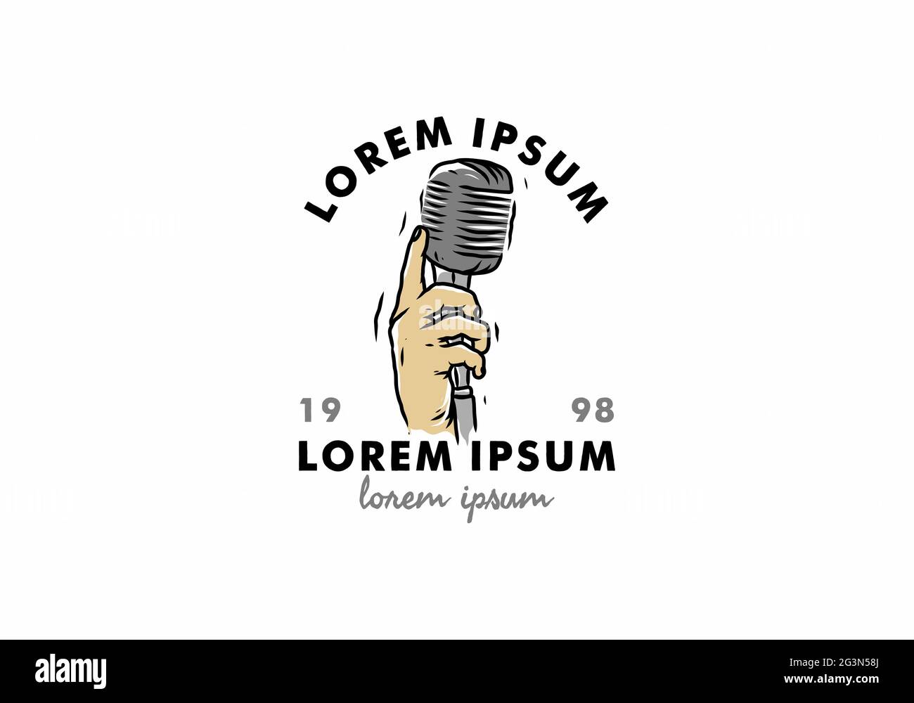 Illustration drawing of hand holding vintage microphone design Stock ...