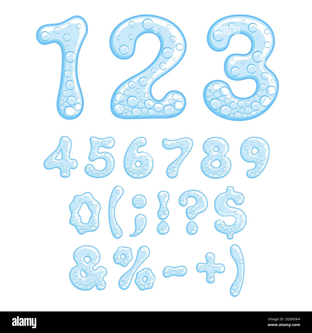 Numbers and symbols of sparkling water. Vector isolated objects Stock ...