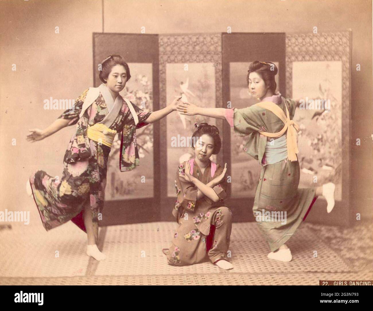 Vintage Kusakabe Kimbei photograph from Old Japan - Girls Dancing Stock ...