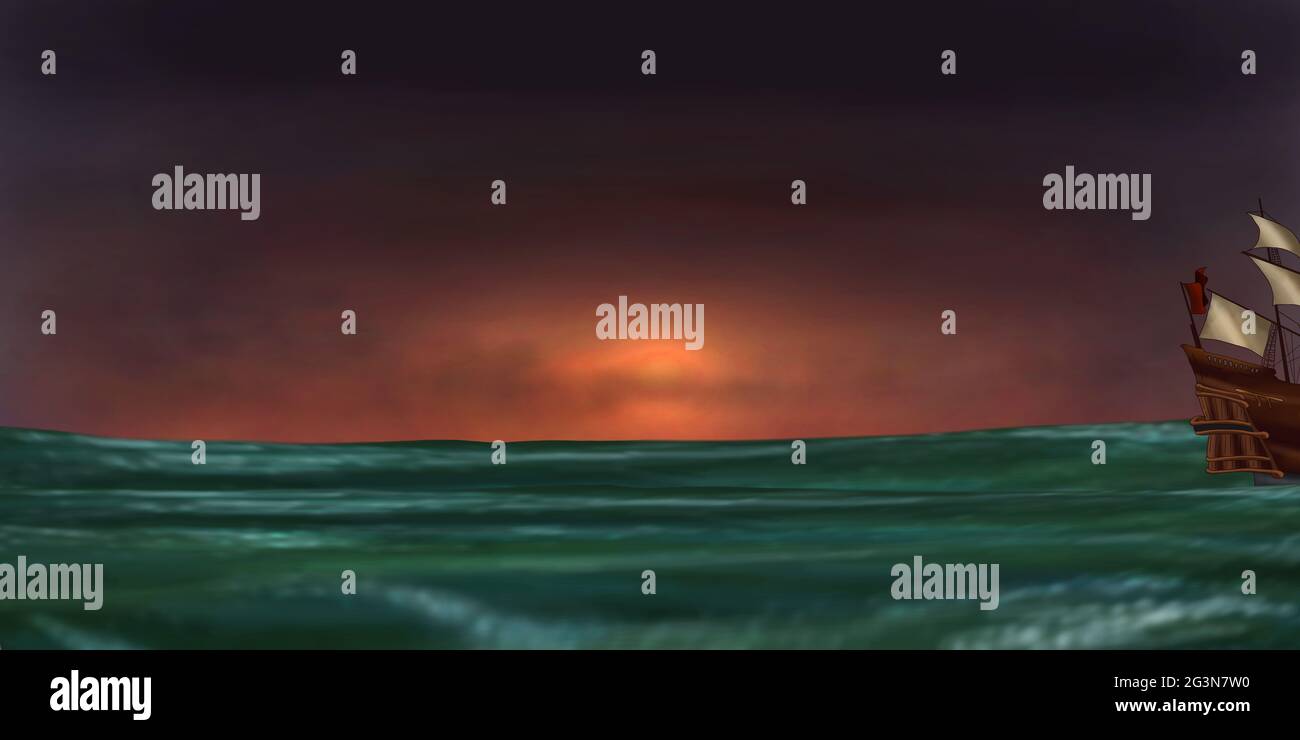 two ships fighting at sea at night Stock Photo - Alamy