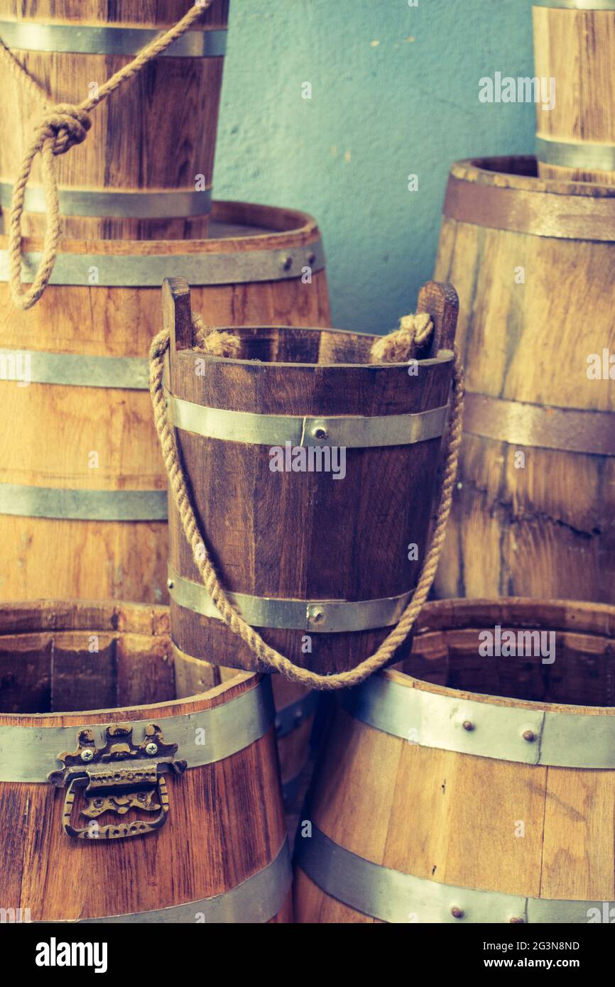 Distillery wooden barrels hi-res stock photography and images - Alamy