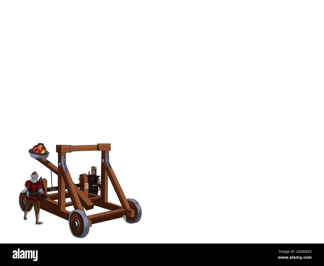 two soldiers preparing the catapult for war Stock Photo - Alamy