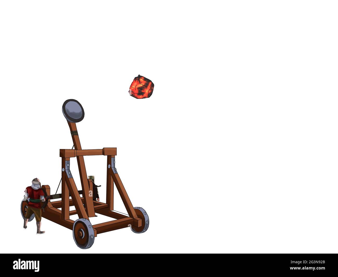 two soldiers preparing the catapult for war Stock Photo - Alamy