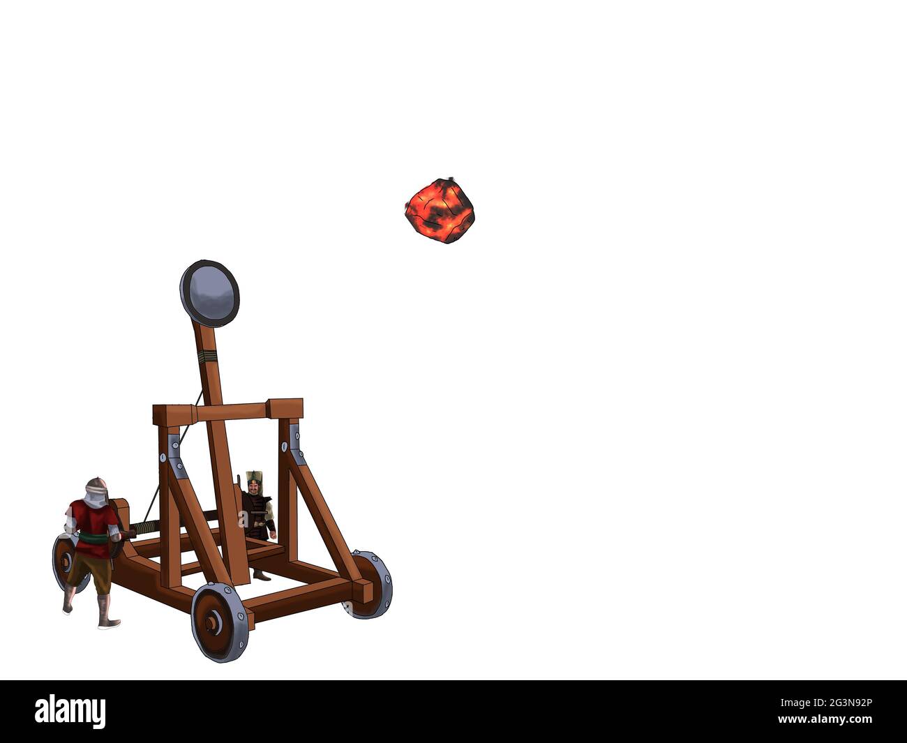 two soldiers preparing the catapult for war Stock Photo - Alamy