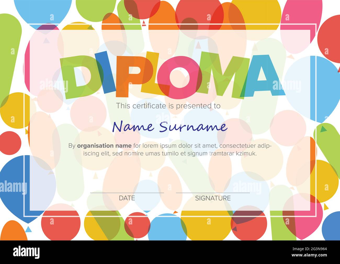 Colorful child diploma certificate template with color baloons and big ... Colorful child diploma certificate template with color baloons and big ...