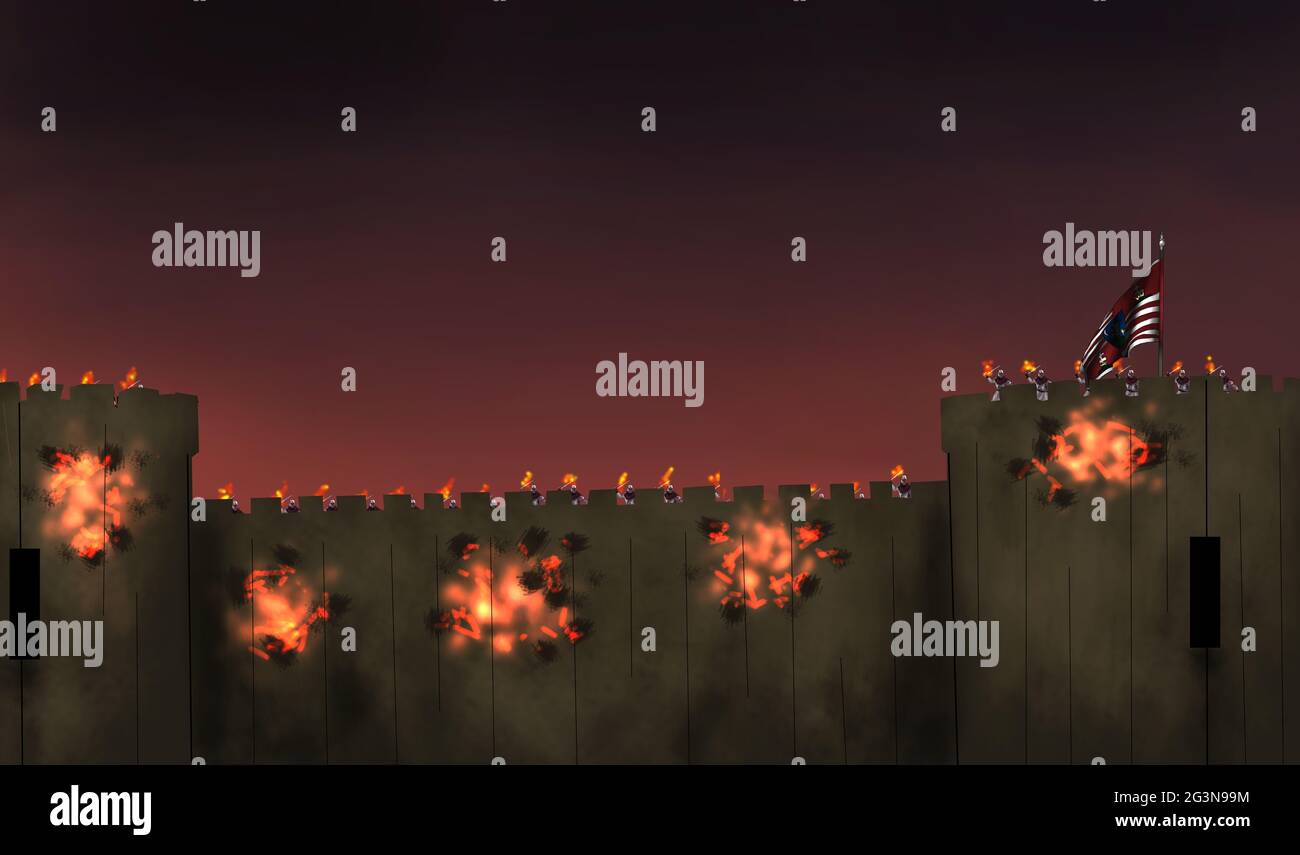 throwing flaming rocks at walls with a catapult Stock Photo - Alamy