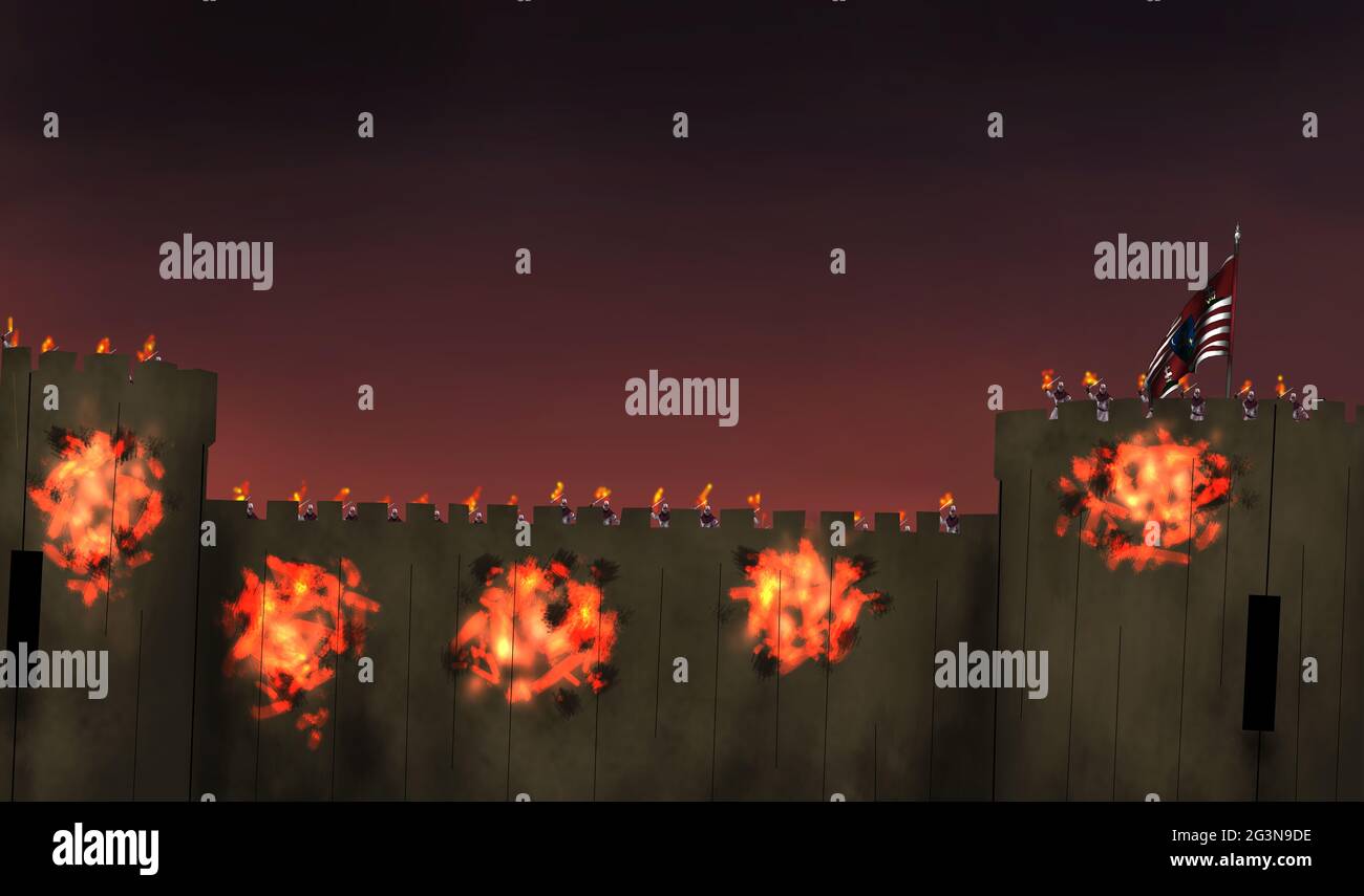 throwing flaming rocks at walls with a catapult Stock Photo - Alamy
