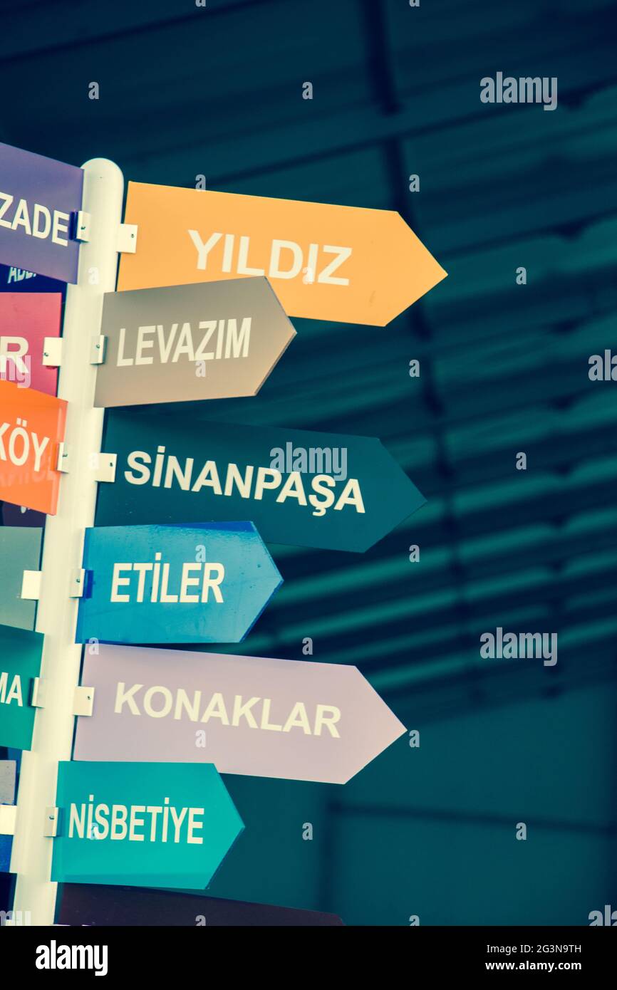 Colorful direction signs in Istanbul city, Turkey Stock Photo - Alamy
