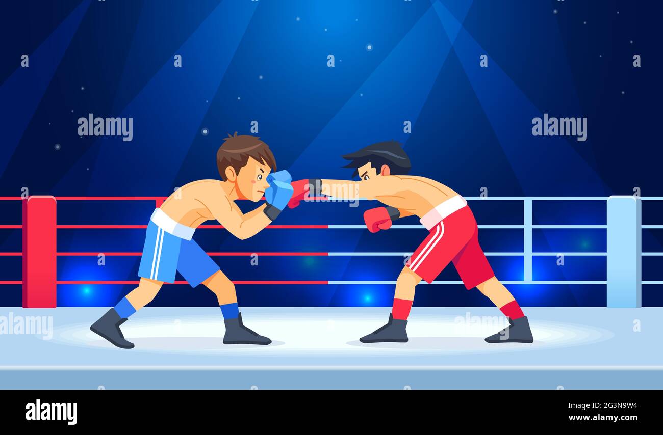 Boxing among boys on ring. Teen boxing, kickboxing children on arena ...