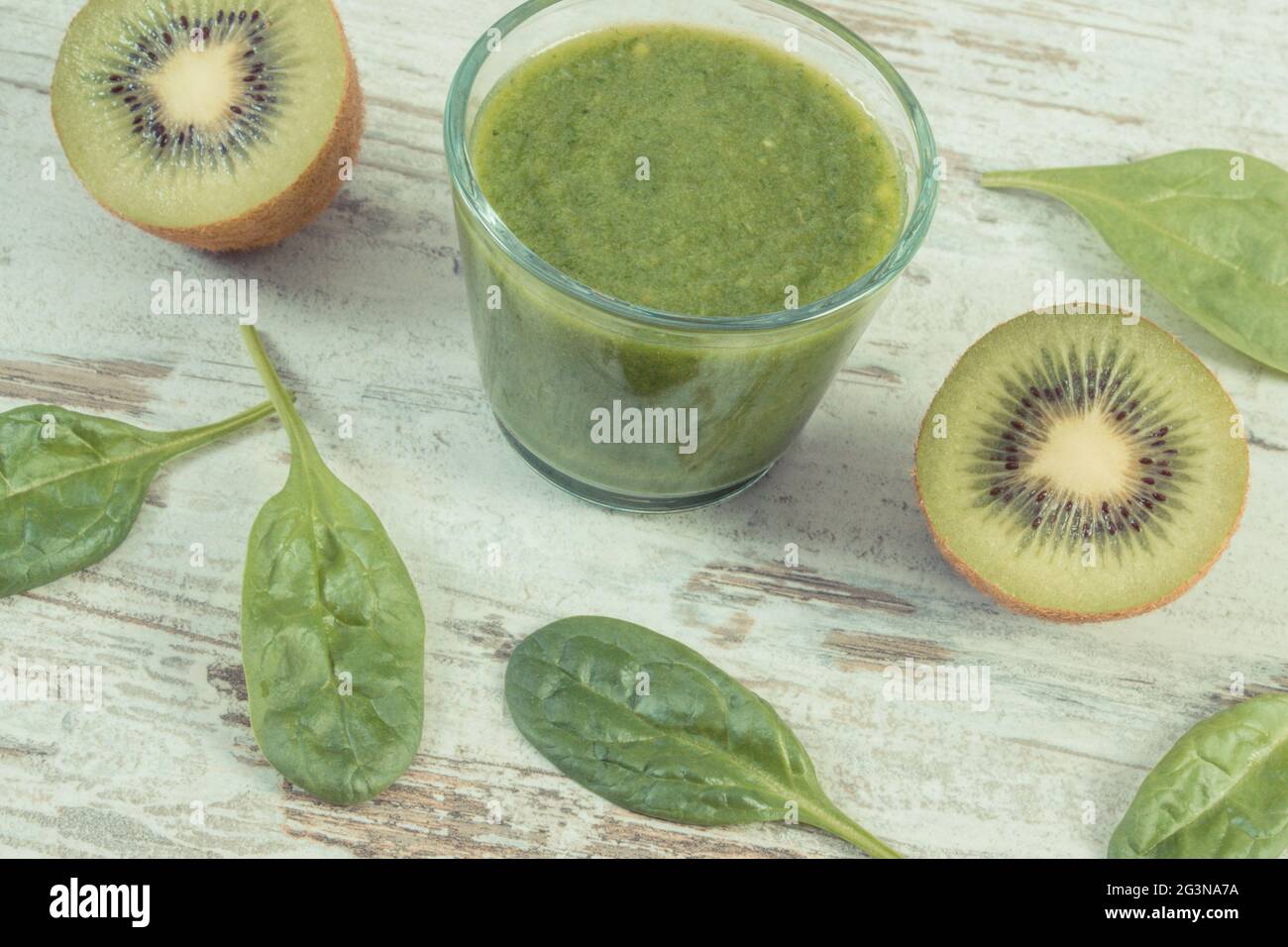 Fresh prepared cocktail from spinach and kiwi. Source vitamins and ...