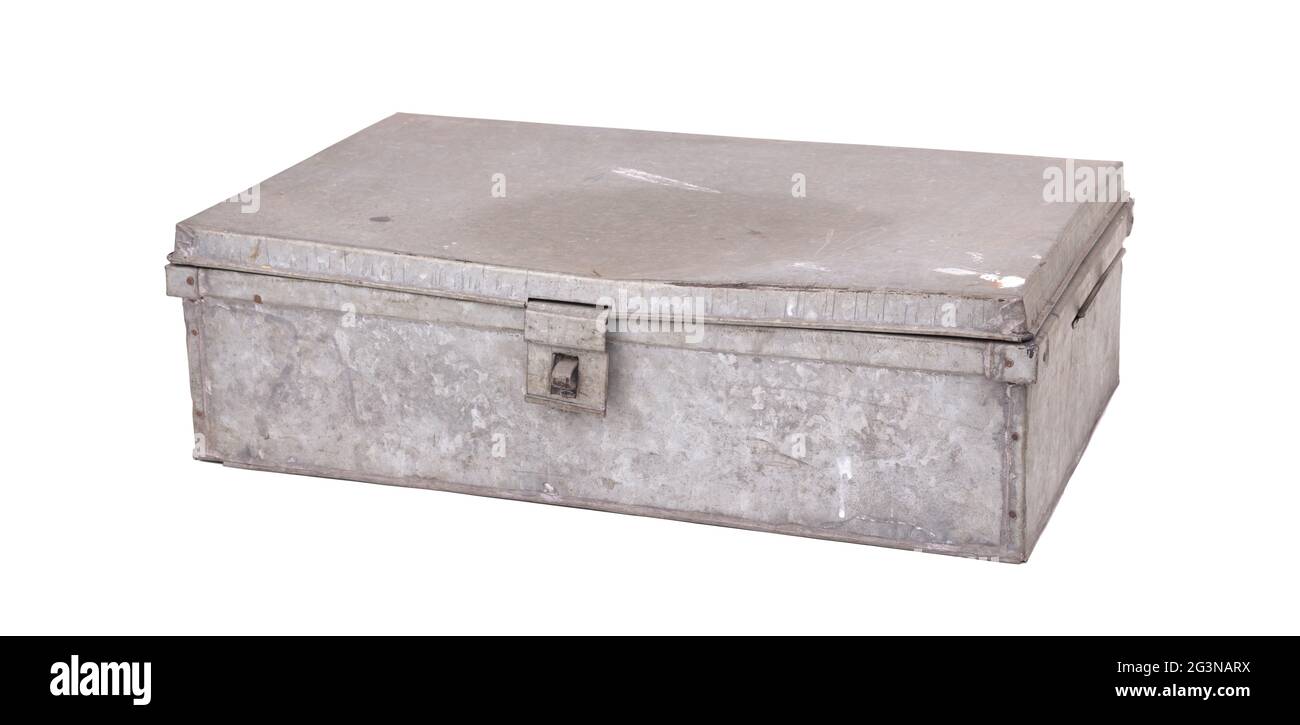 Old metal box isolated on white background Stock Photo - Alamy