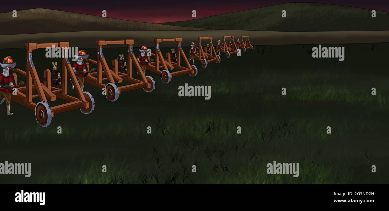 flaming arrows attacking catapults Stock Photo - Alamy