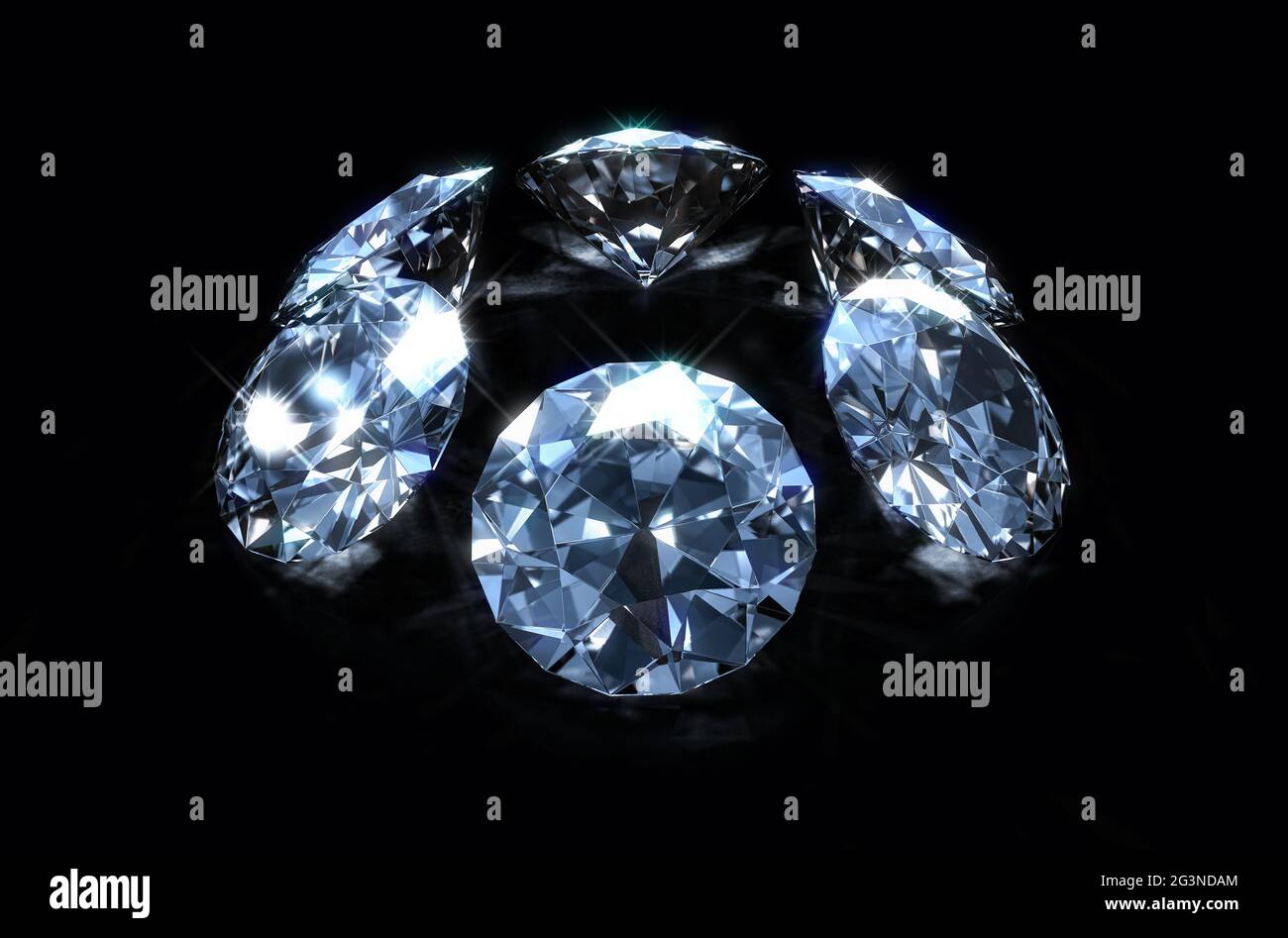 A close up view of a circular array of cut diamonds on a black isolated ...
