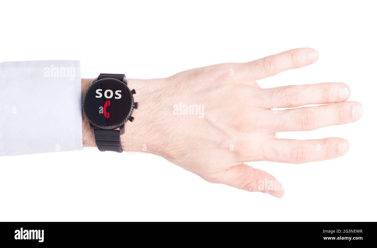 Black smartwatch isolated, SOS Stock Photo - Alamy
