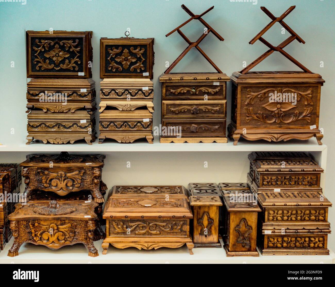 Set of wooden boxes of brown color Stock Photo - Alamy
