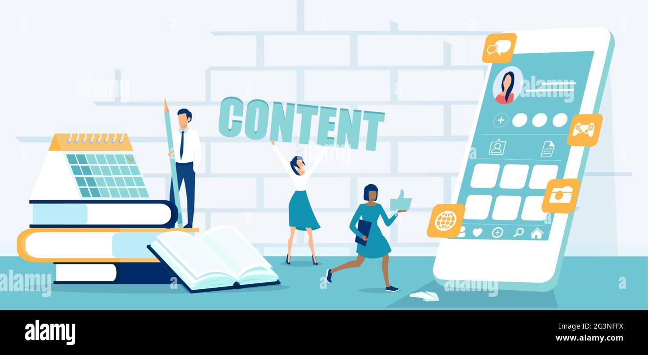 Vector of a creative team of people working on social media account ...