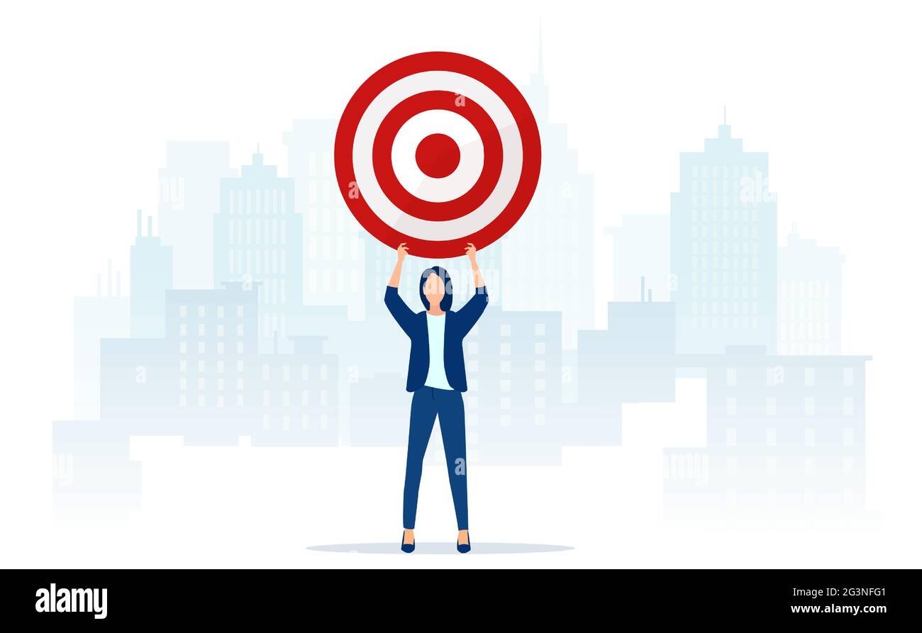 Vector of an ambitious business woman holding a target standing on a ...