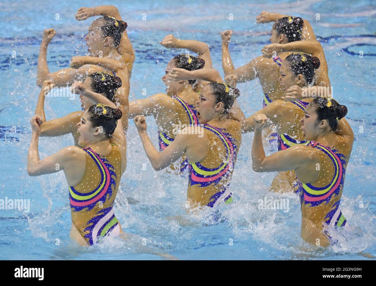 Japan's Tokyo Olympic-bound artistic swimming team performs in the team ...
