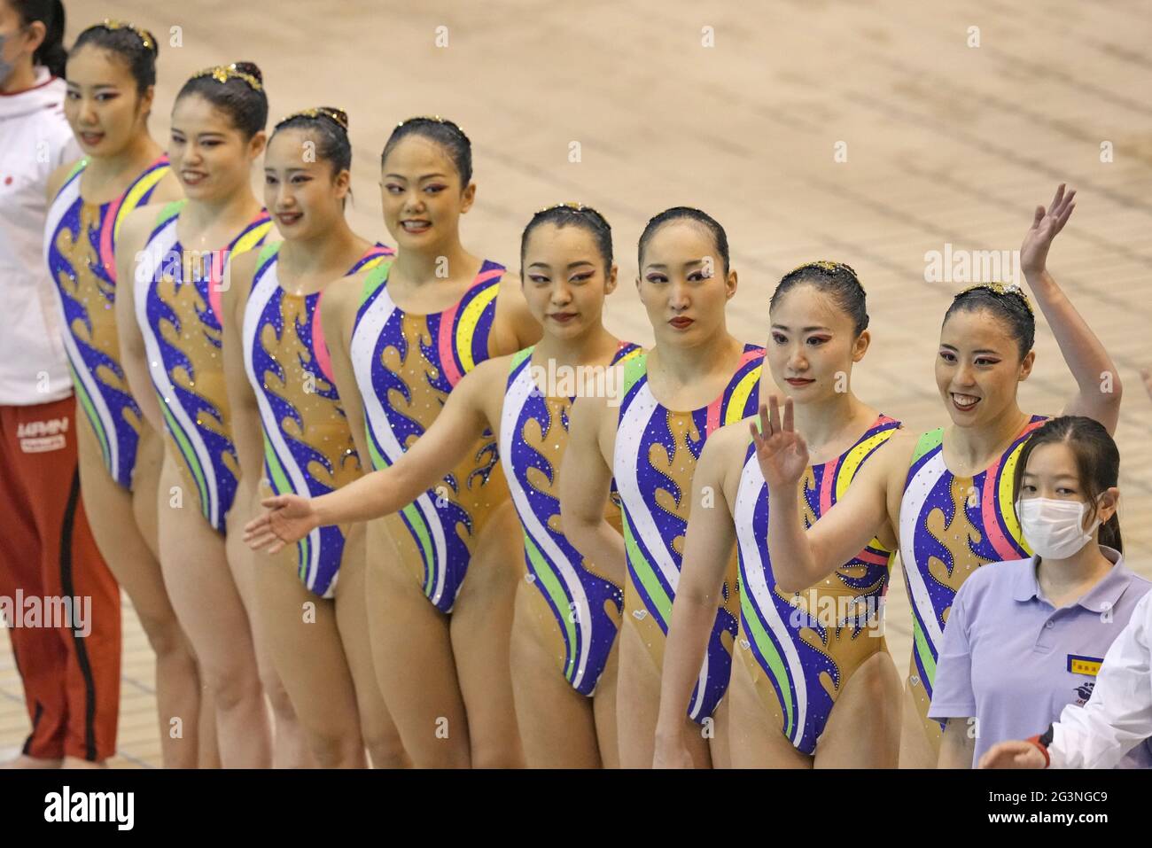 Japan's Tokyo Olympic-bound artistic swimming team poses after ...