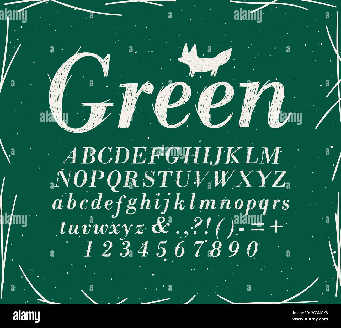 Alphabet crosshatch pen line style drawing on green background Stock ...