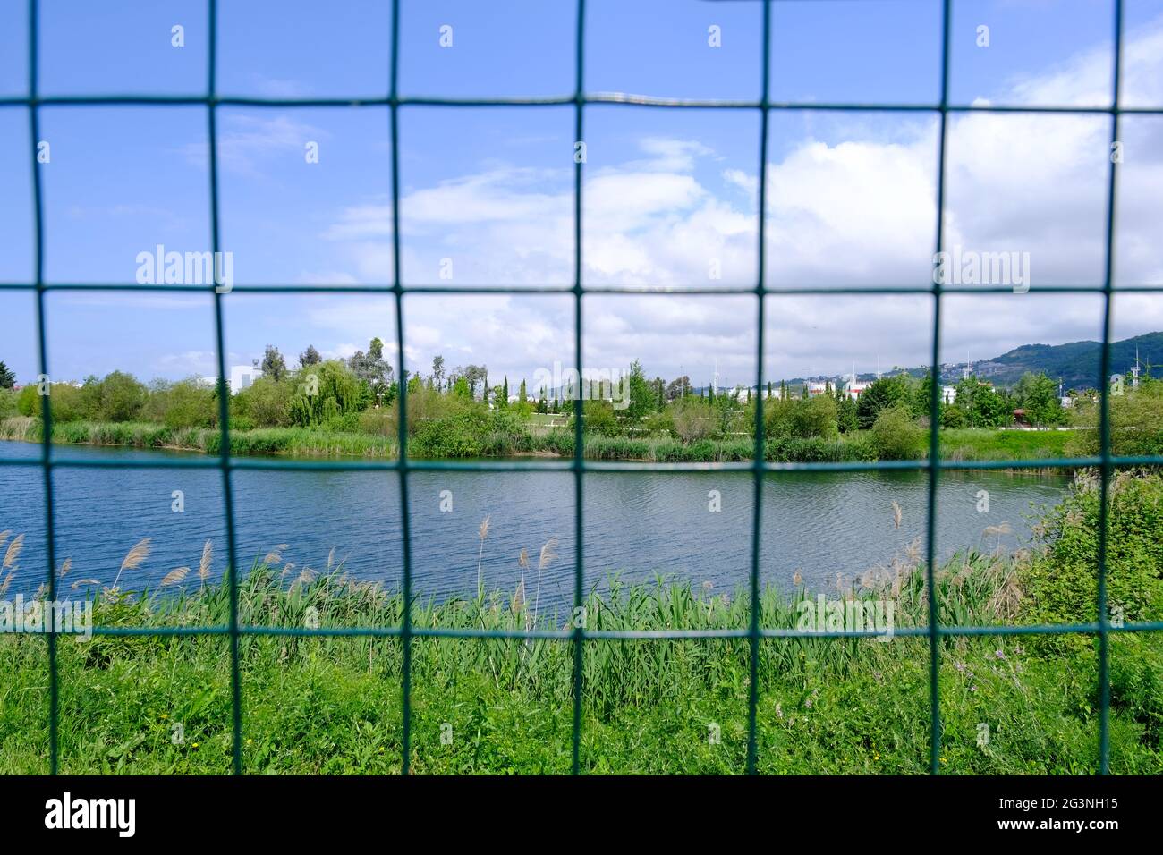 Nature in the open air behind bars or nets. Prison, slavery, cage, cage ...
