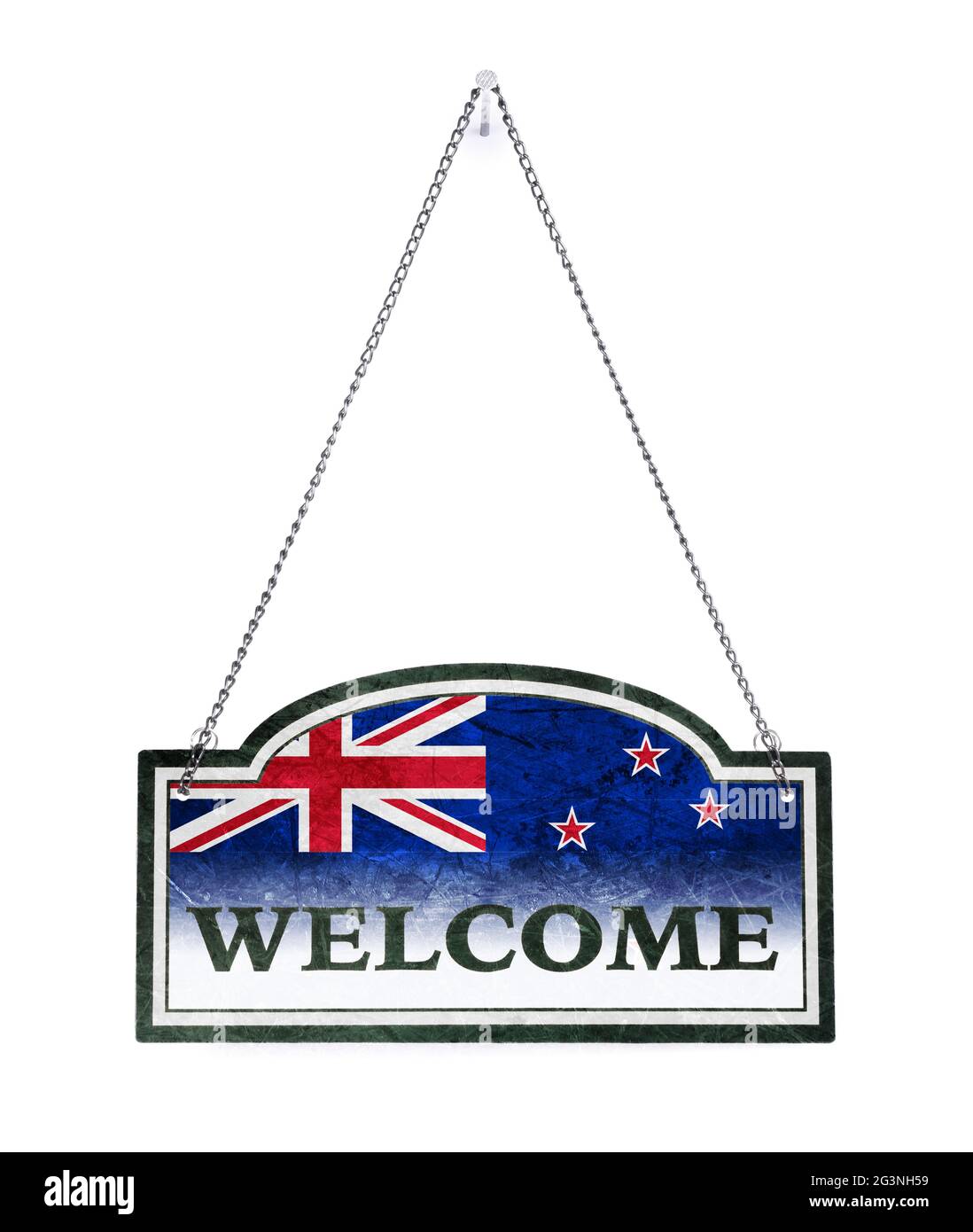 New Zealand welcomes you! Old metal sign isolated Stock Photo - Alamy