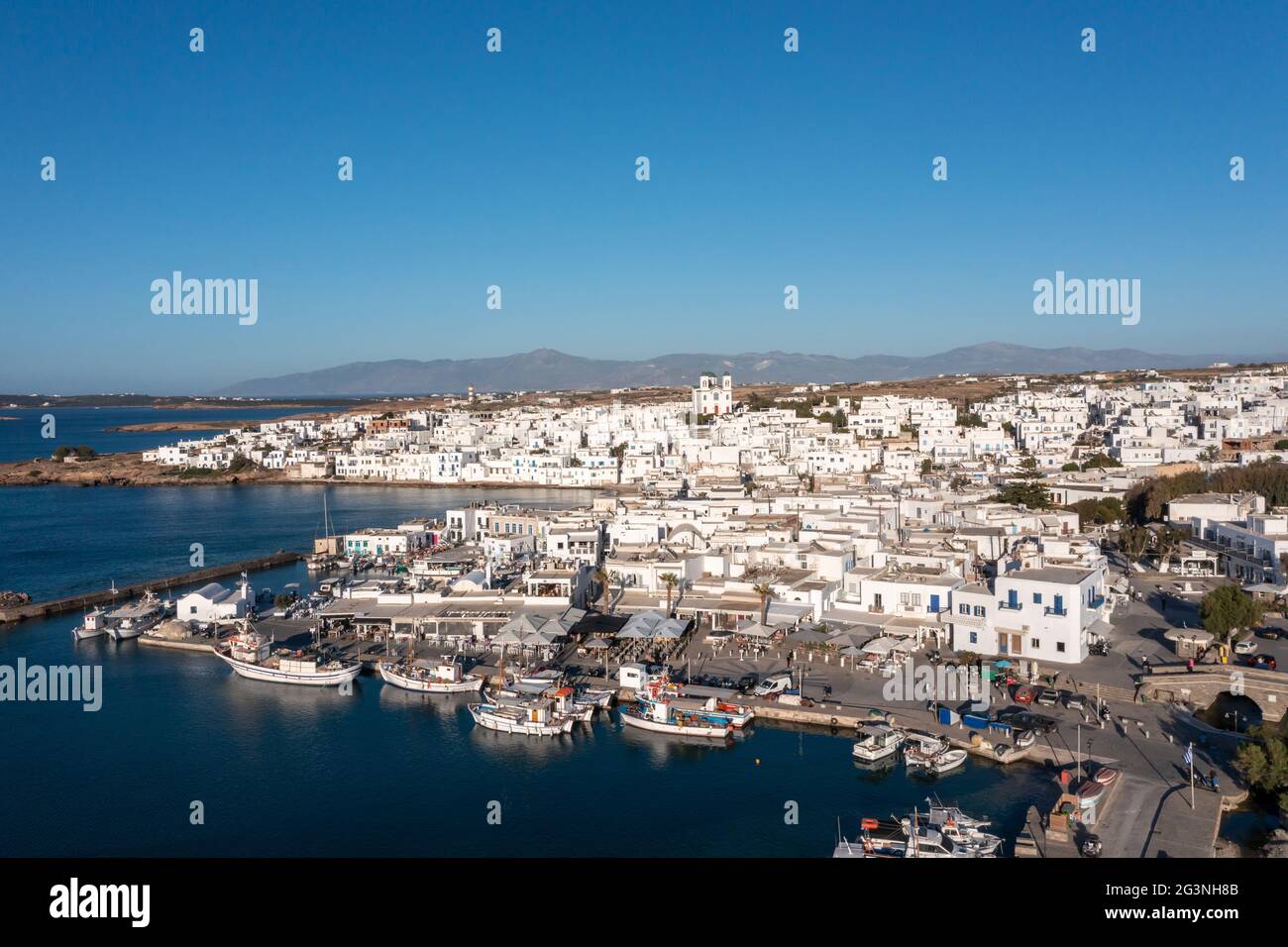 Paros island, Naousa Greece, Cyclades. Cityscape aerial drone view ...