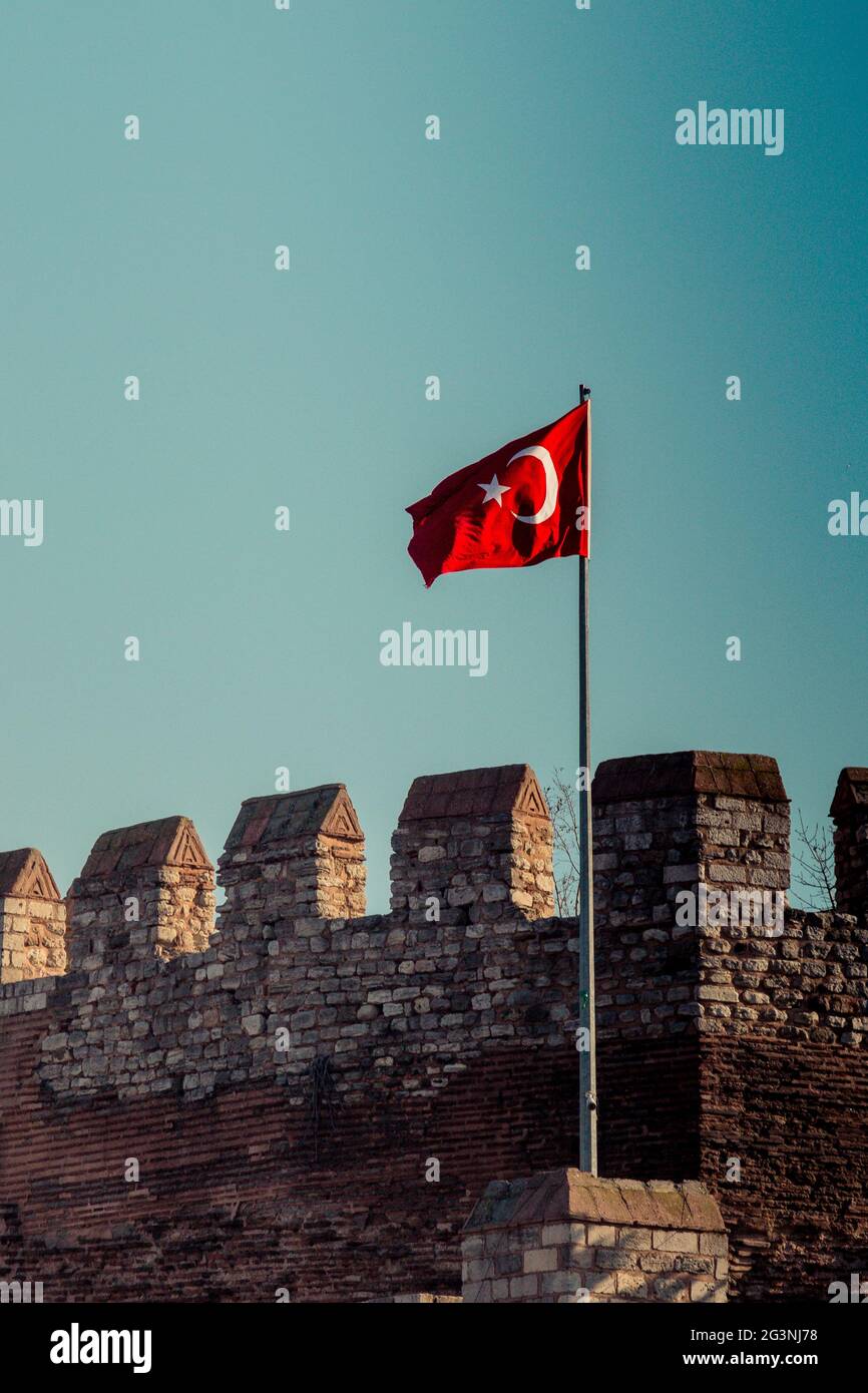 Turkish national flag hang on a pole Stock Photo - Alamy