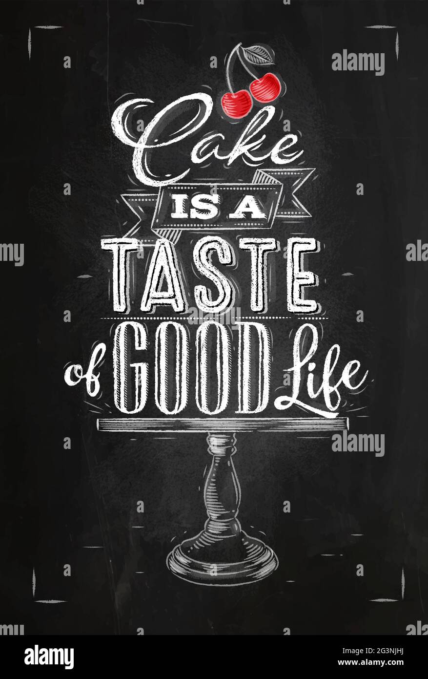 Poster cafe table lettering cake is a taste of good life drawing with ...