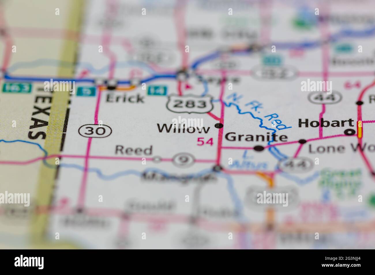 Willow Oklahoma USA shown on a Geography map or road map Stock Photo ...