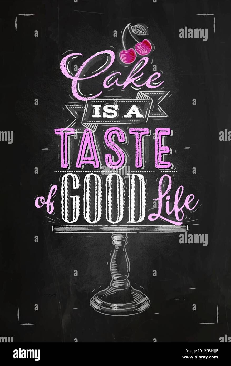 Poster cafe table lettering cake is a taste of good life in pink color ...