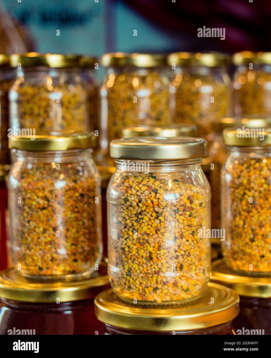 Bee pollen as healthy organic raw food in jar Stock Photo - Alamy